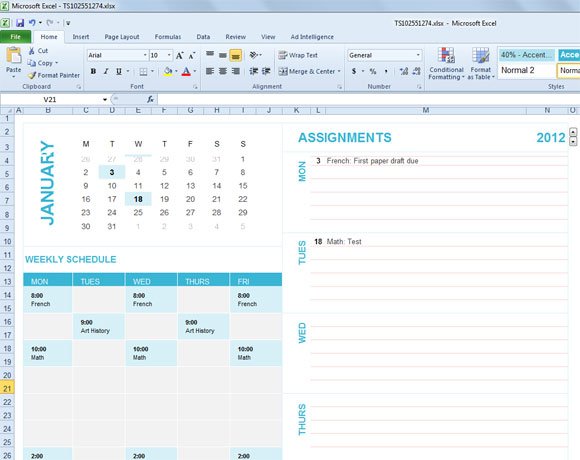 Free Student Planning Template For Excel 2007 2010