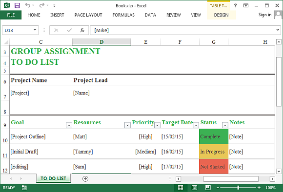 Group Assignment To Do List Template For Excel Online