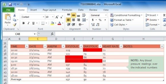 Blood Pressure Tracker Template For Excel