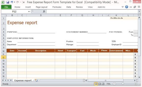 Simple Expense Report Template For Excel Sample Templates