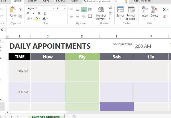 Daily Appointment Calendar Template For Excel