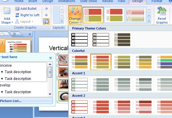 Pionowa Lista Obraz w Szablon SmartArt PowerPoint Les Perrieres