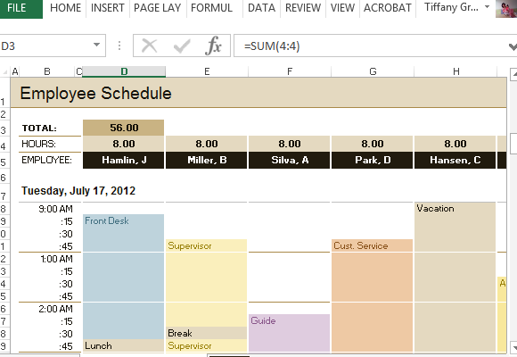 Employee Schedule Hourly Increment Template For Excel