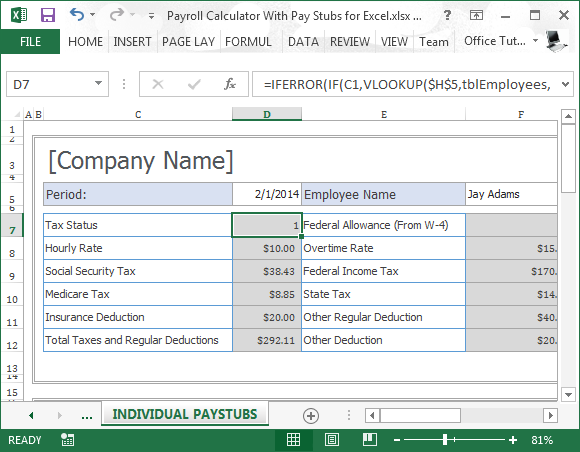 Payroll Calculator With Pay Stubs For Excel