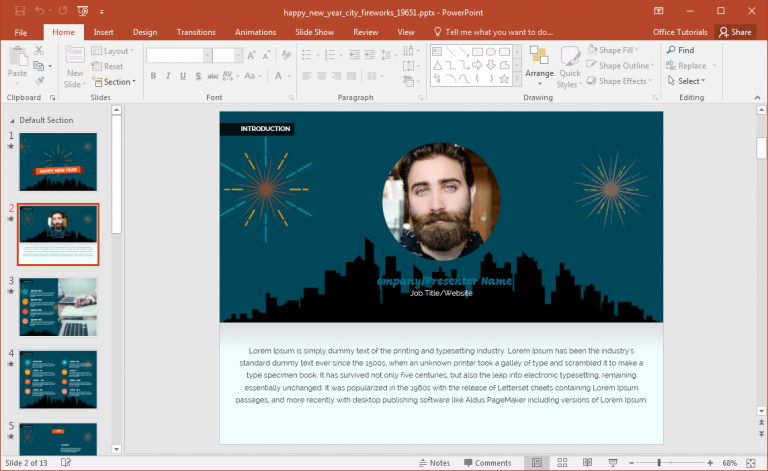 Animated Happy New Year City Fireworks PowerPoint Template