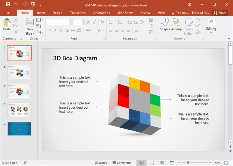 3D Box Diagram Template For PowerPoint