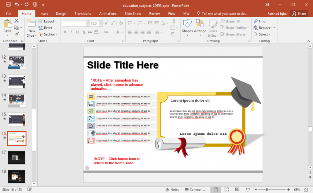 Animated Education Subjects PowerPoint Template