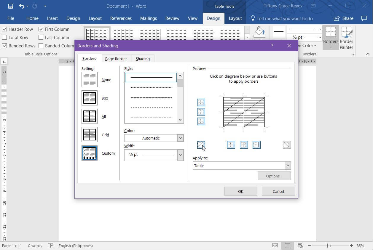 Choose diagonal split cells FPPT