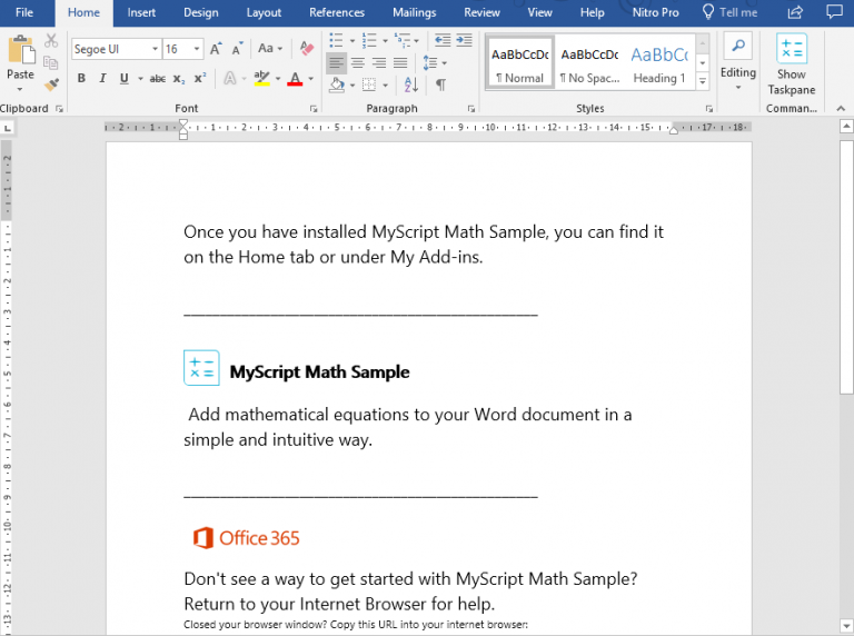 Integrate Math Equations in Word with MyScript Math Sample