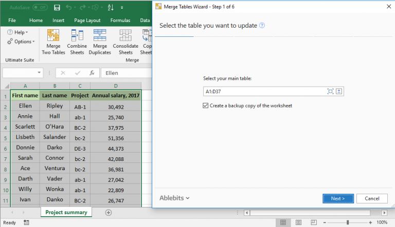 Easily Merge Worksheets in Excel with Ablebits Excel Add-In