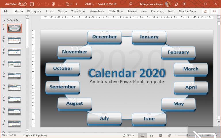 Interactive Calendar PowerPoint Template & Slide Template