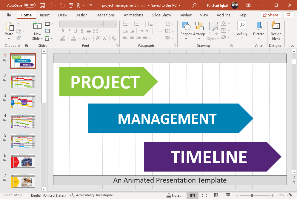 PowerPoint Project Management Timeline Gantt Chart Template