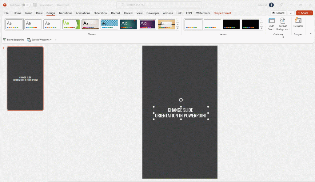 Change slide orientation powerpoint from portrait to landscape FPPT