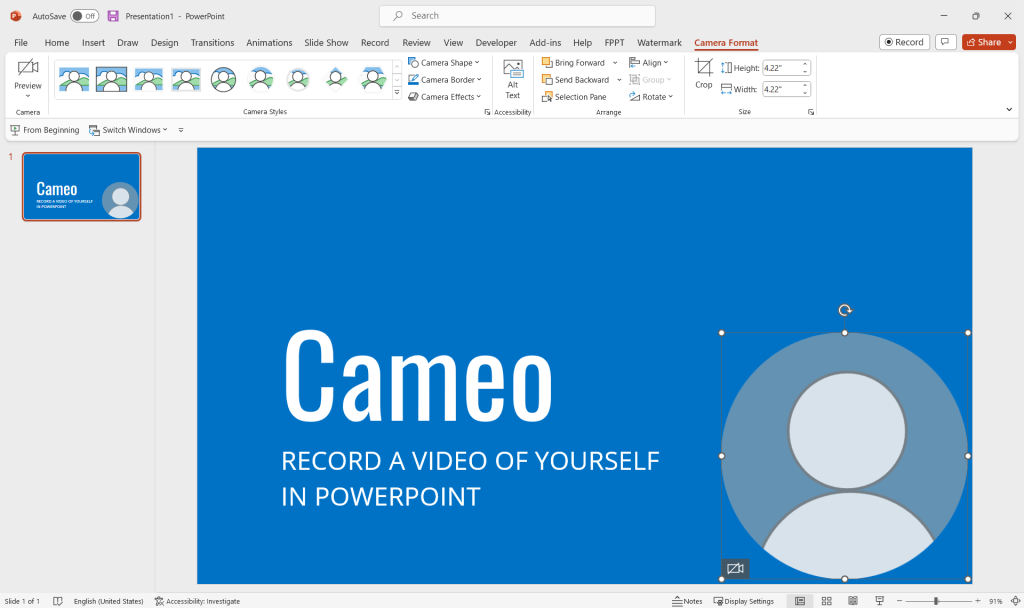 How To Record A Video Of Yourself In A PowerPoint Presentation Using Cameo