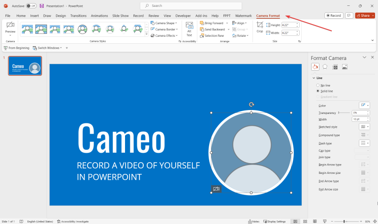 How to Record a Video of Yourself in a PowerPoint Presentation using Cameo