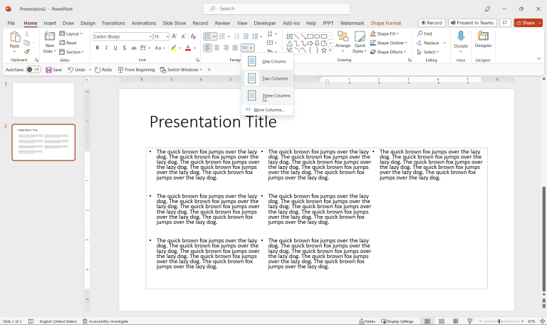 How to Create Text Columns in a PowerPoint Slide