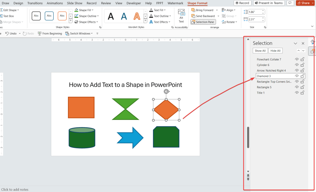 Select Hidden Shapes with Selection and Visibility Pane