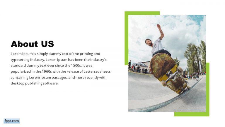 About Us Slide for Stakeboarding Company - Free PowerPoint Templates